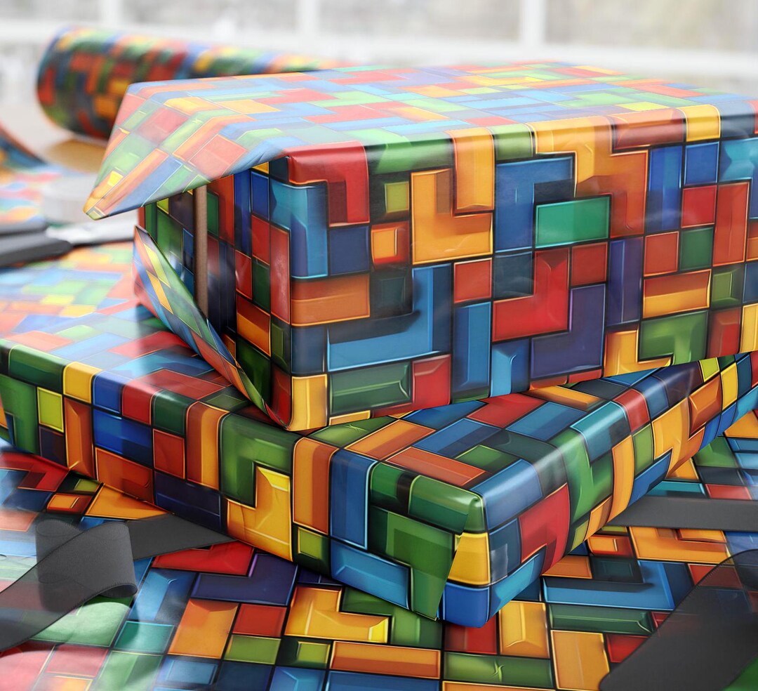 Tetris Wrapping Paper for Gamers - Colorful Gift Wrap for Friends and ...