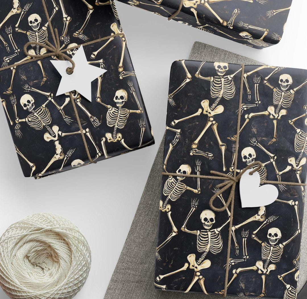 Skeleton Dance Wrapping Papers, Gothic Halloween Gift Wrap, Dark Soul ...