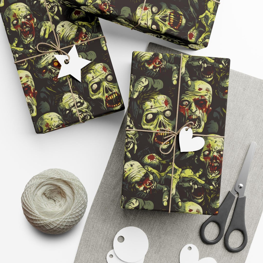 Wrapping Paper, Creepy Zombies Design - Halloween Gift Wrap, Horror ...