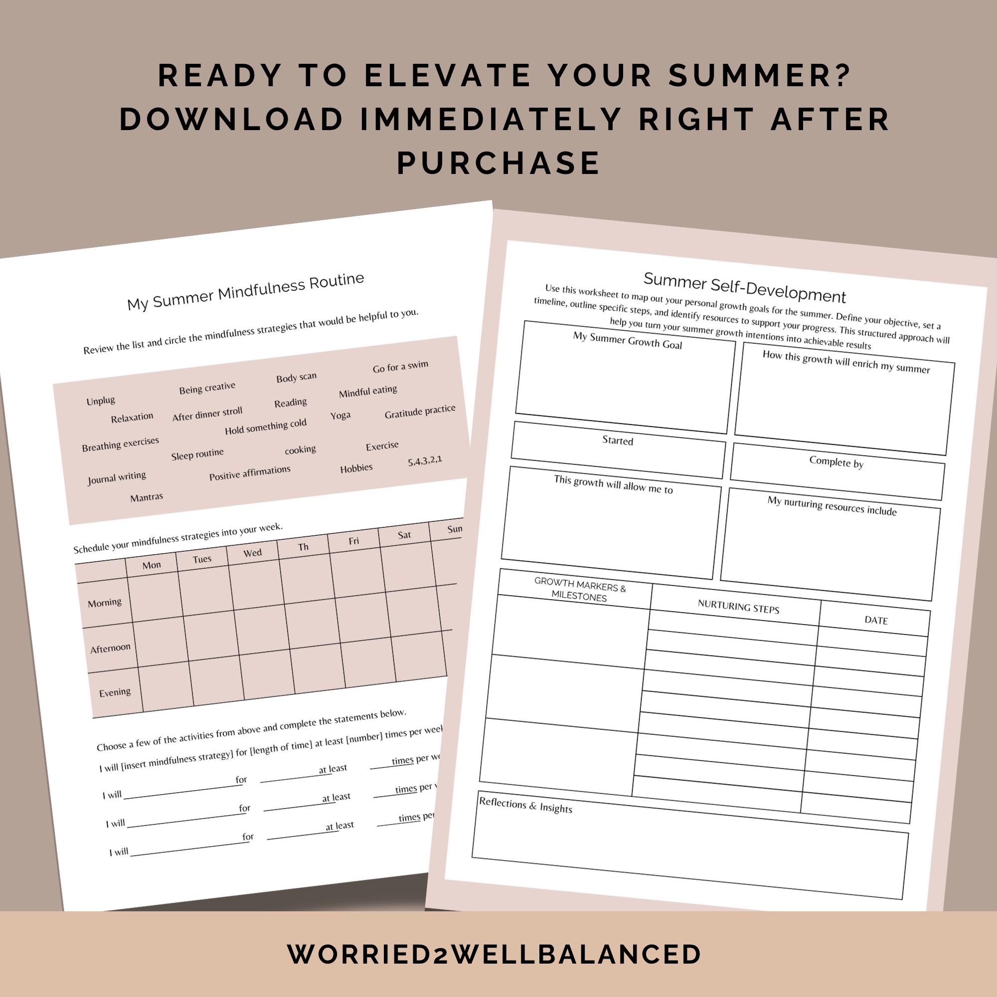 Printable Summer Self Care Guide for Women Therapy Tools Mental Health ...