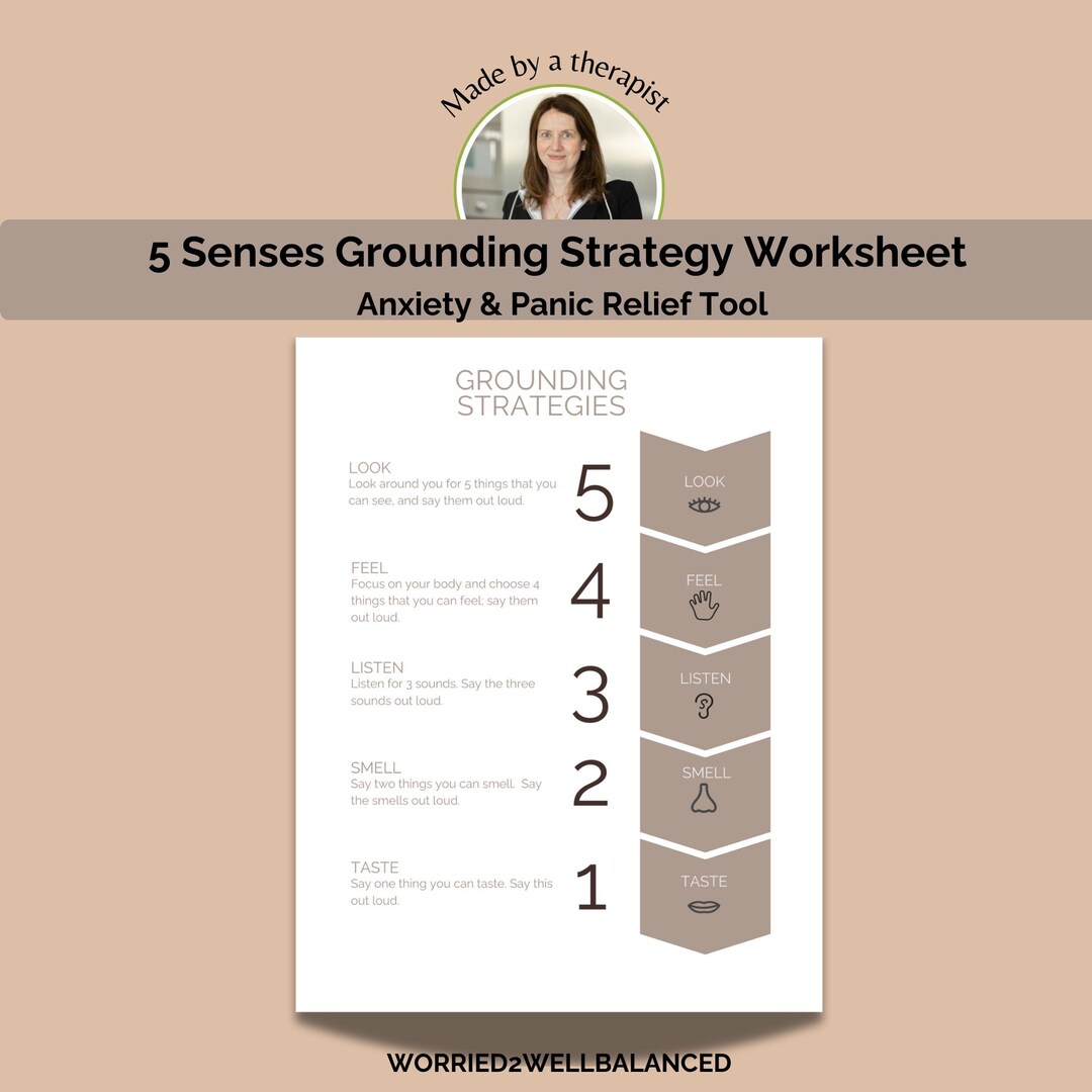 5 Senses Grounding Worksheet Anxiety Panic Stress Relief Sensory ...