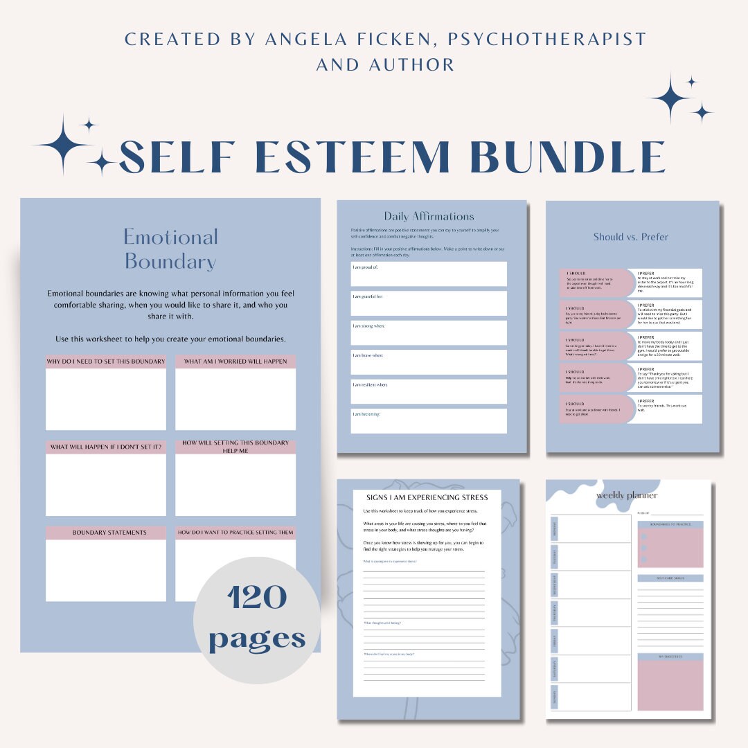 Self Esteem Workbook Build Boundaries Positive Thoughts CBT Worksheets ...