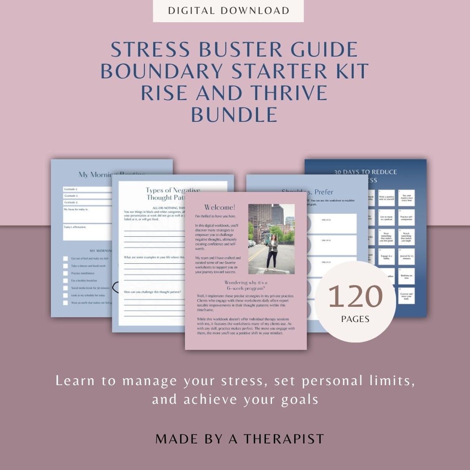 Stress Busting Guide Boundaries Workbook Rise Thrive Bundle Master Stress Set Boundaries Achieve ...