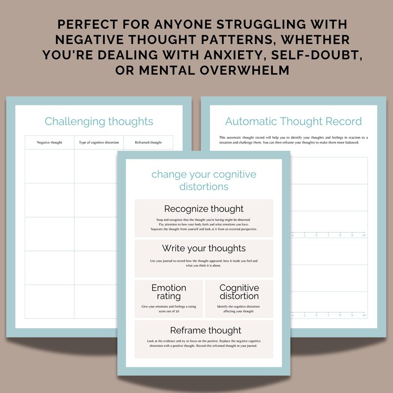 CBT Workbook: Mental Health, Negative Thoughts, Coping Skills (digital ...