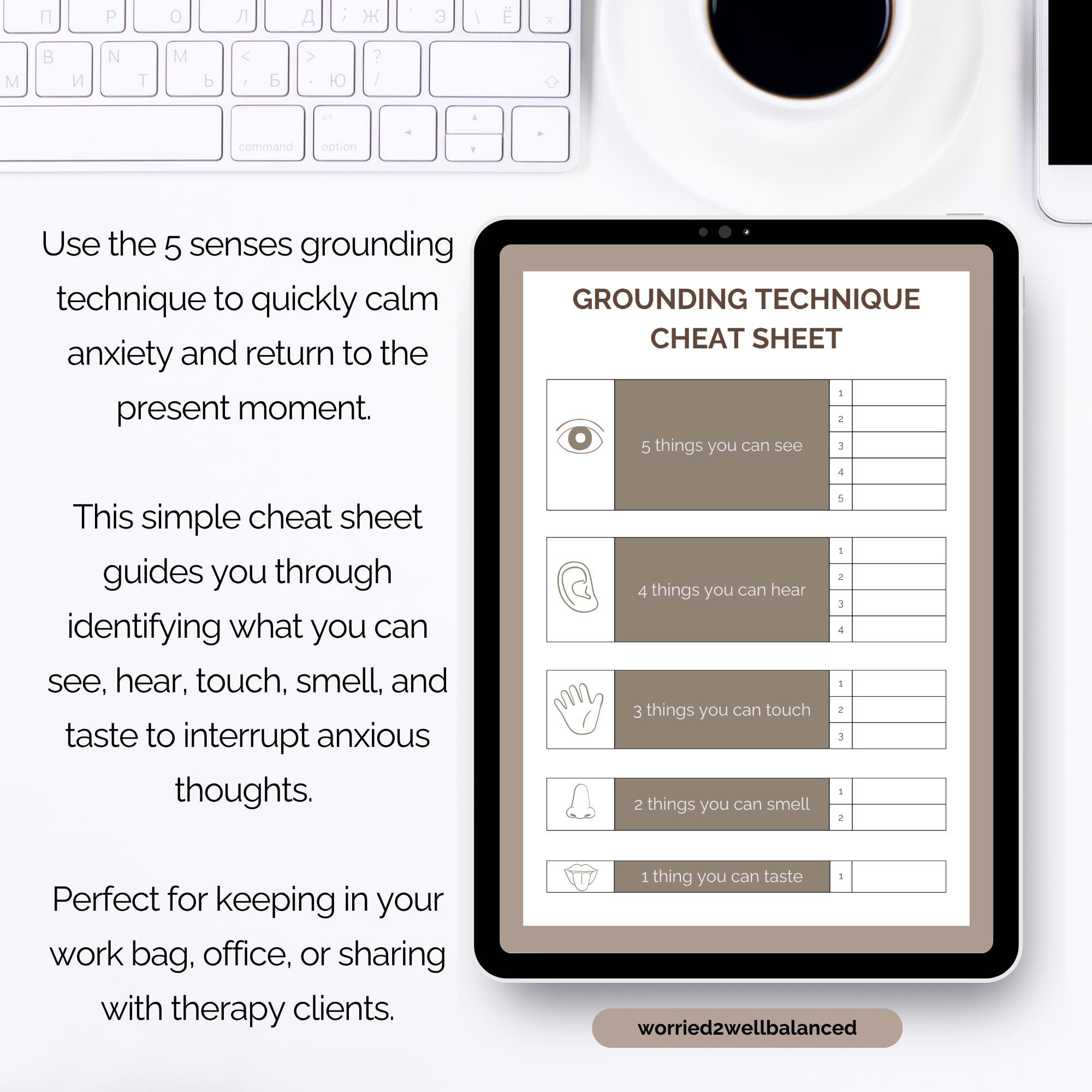 5 Senses Grounding Technique Cheat Sheet Anxiety Relief Panic Attack ...