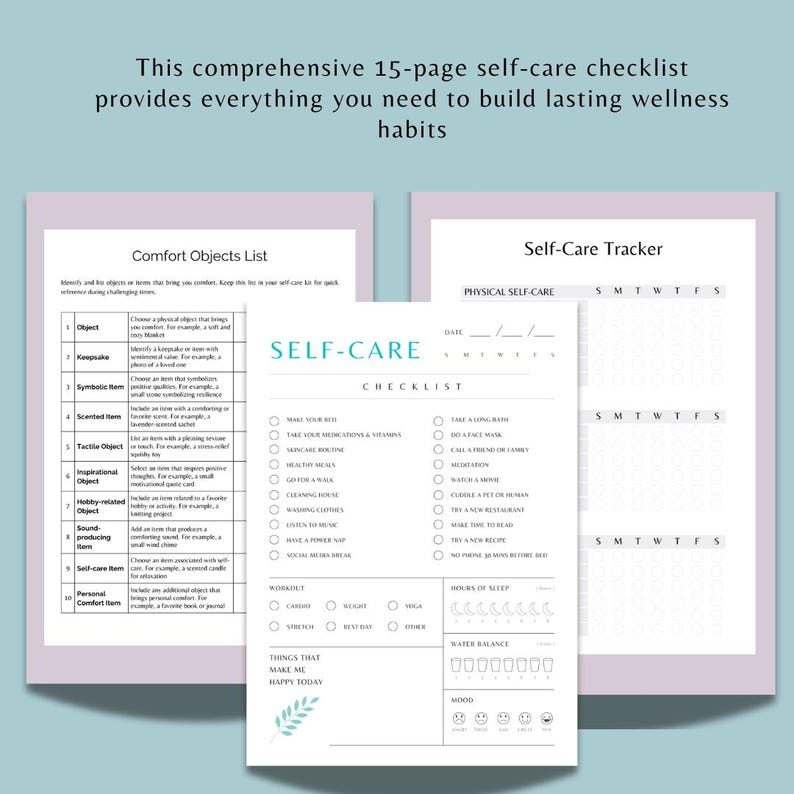 Self Care Worksheets for Therapy Daily Wellness Checklist Mental Health ...