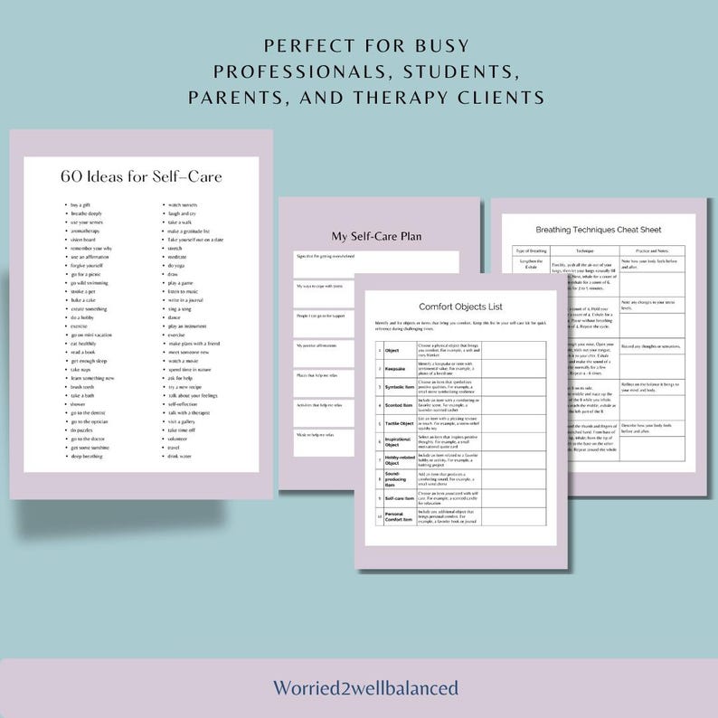 Self Care Worksheets for Therapy Daily Wellness Checklist Mental Health ...