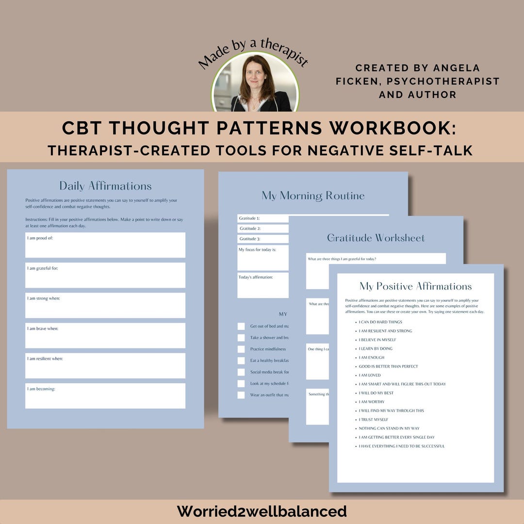CBT Workbook Negative Thought Patterns Self Talk Mindset Change ...