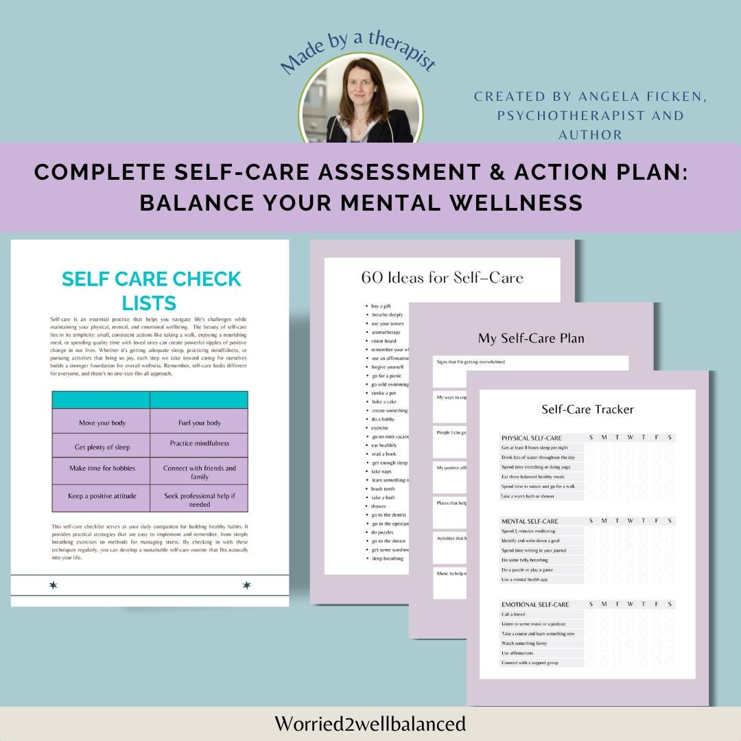 Self Care Worksheets for Therapy Daily Wellness Checklist Mental Health ...
