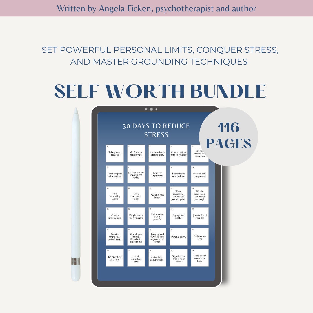 Self Worth Bundle Mindfulness Workbook for Anxiety Stress Relief Coping ...