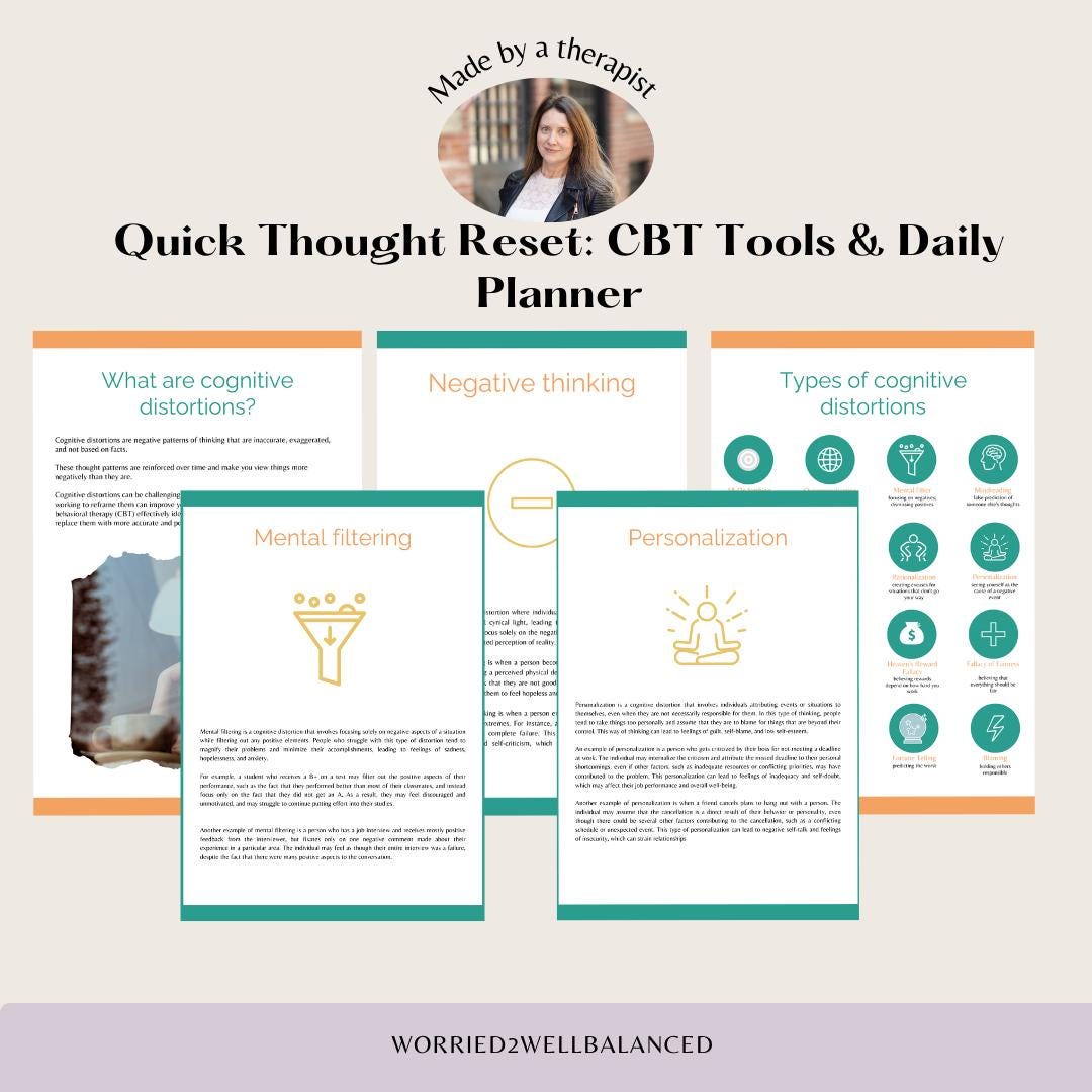 CBT Daily Planner Cognitive Distortion Therapy Worksheets Thought Reset ...