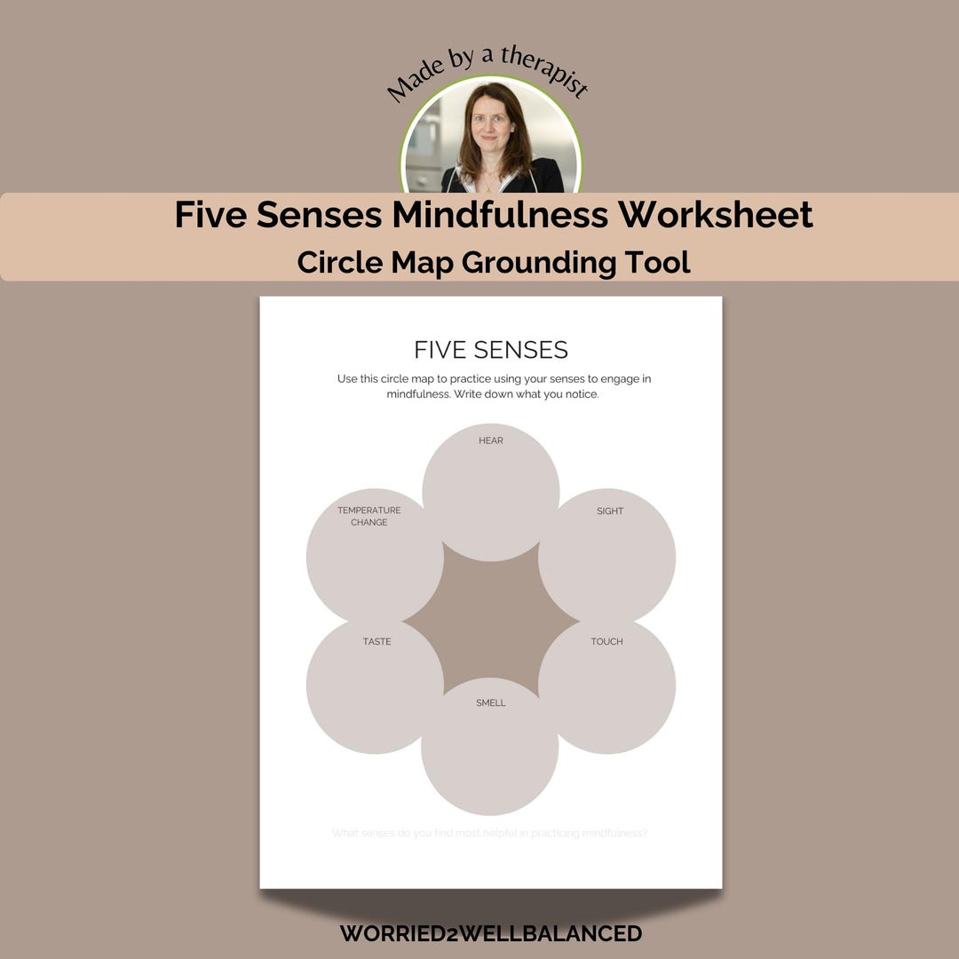 Five Senses Mindfulness Worksheet Circle Map Grounding Sensory ...