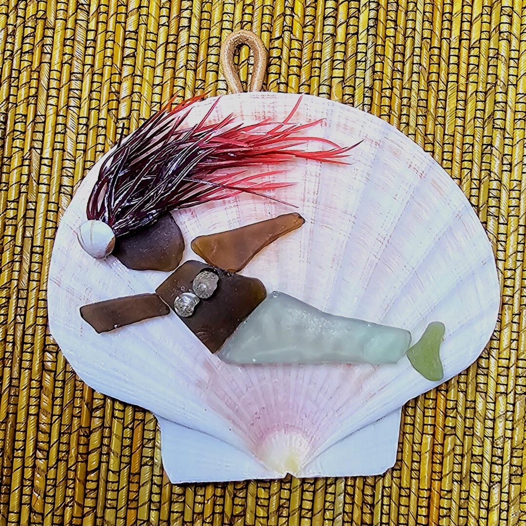 Sea Glass Mermaid Scallop Shell Ornament - Etsy