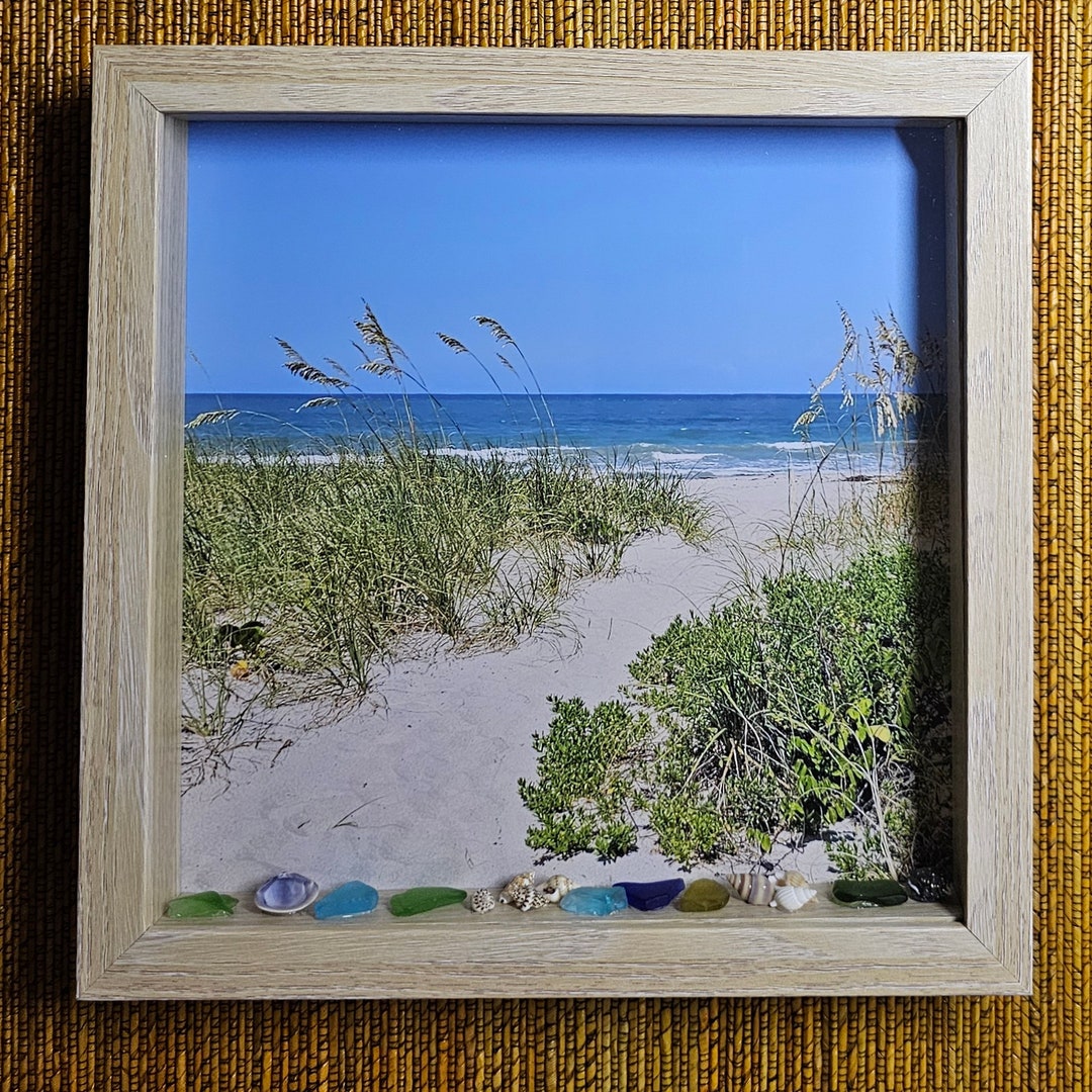 Beach Photo Frame With Seashells and Glass Unique Coastal Shadow Box - Etsy
