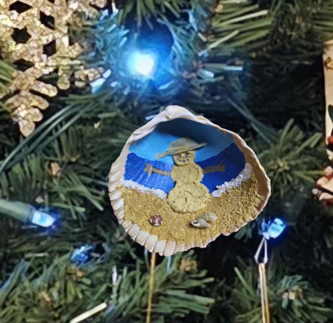 Hand-painted Sand Snowman Seashell Ornament Beach Snowman Christmas ...
