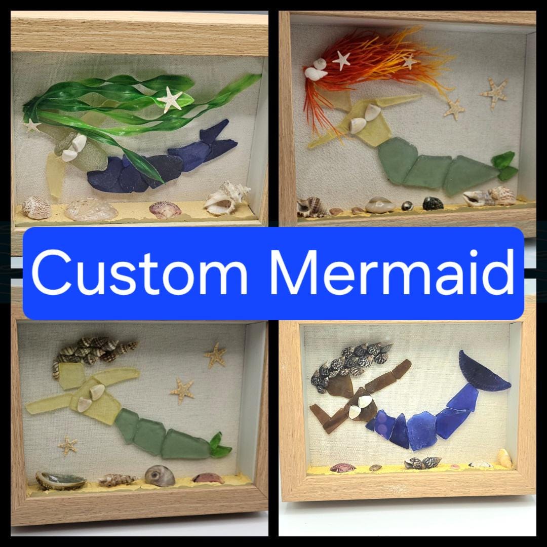 Custom Mermaid Sea Glass Art in Shadow Box Frame - Etsy