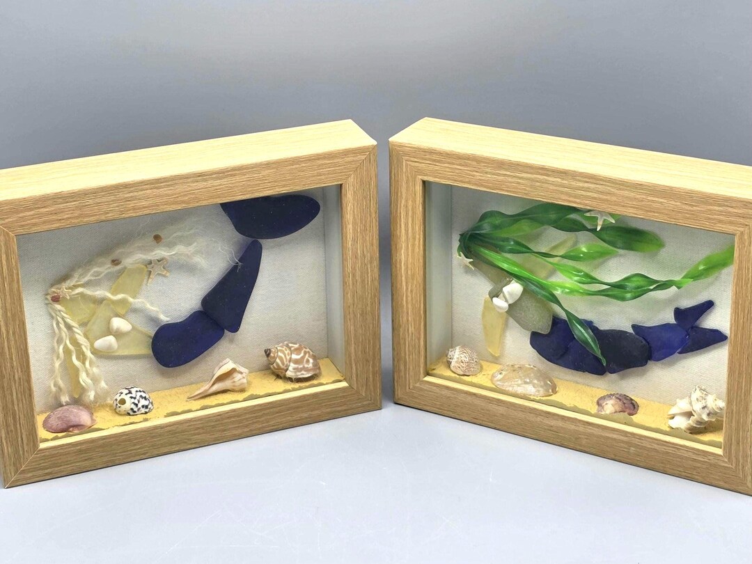 Single or Duo Beachy Shadow Box Frames | Mermaid Seashell and Sea Glass ...