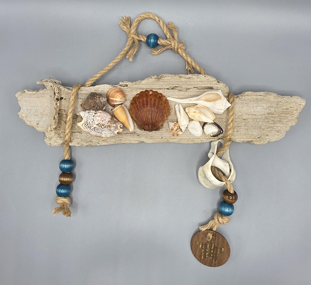Driftwood and Shell Hanging Coastal Wall Art | Beach House Decor ...