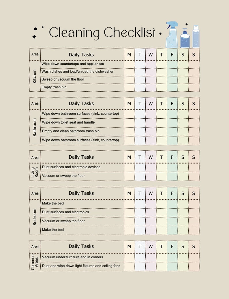 Printable Cleaning Checklist - Etsy Canada