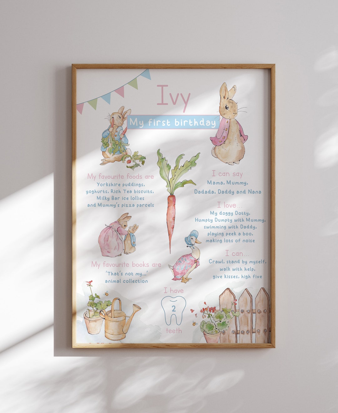 Peter Rabbit Pink Flopsy Personalised Watercolour My First Year Board ...
