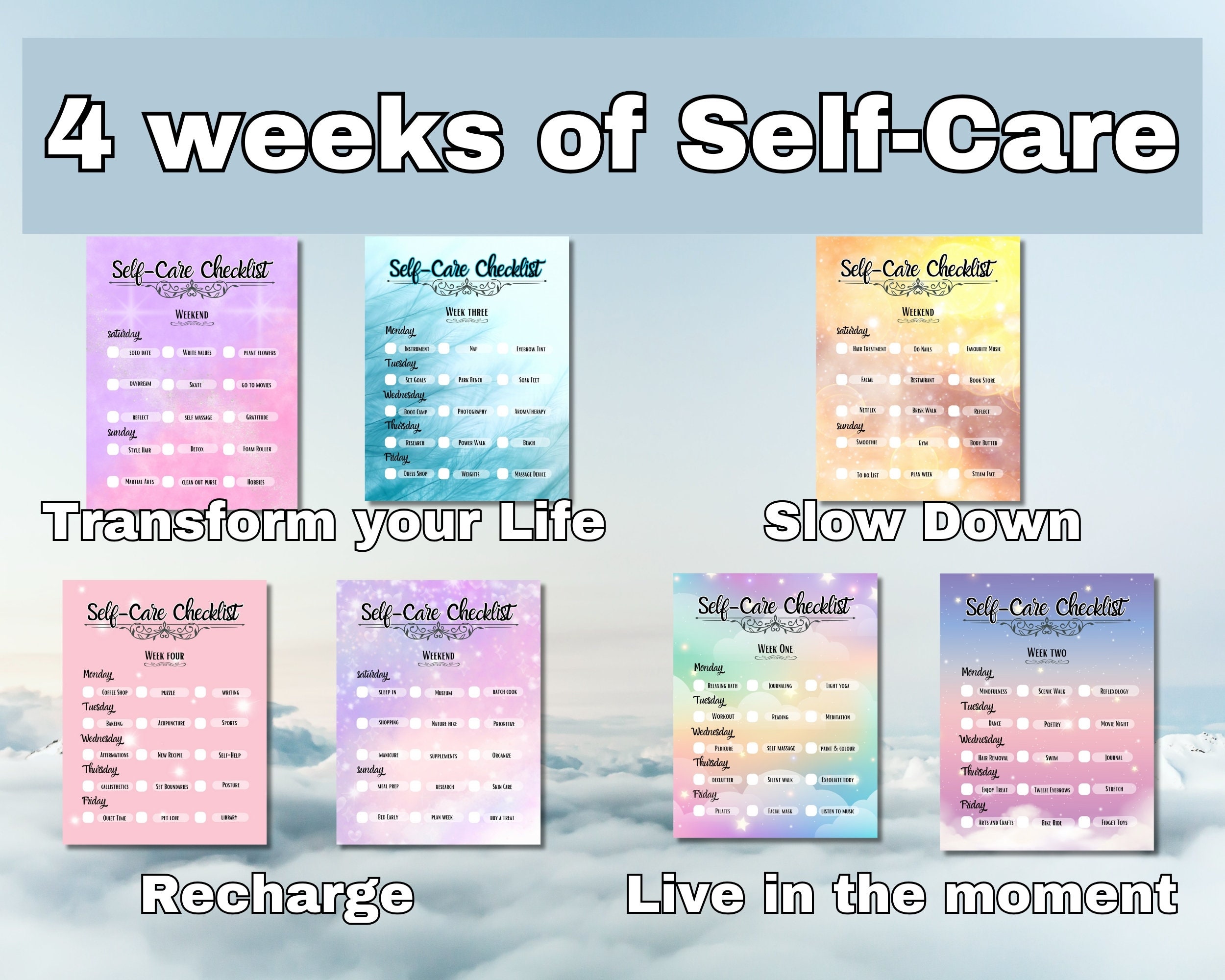 4 Week Daily Self-care Checklist Plan. Self-love Gift. A Self ...