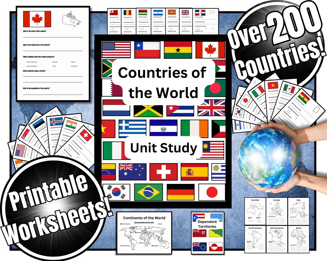 Countries of the World Unit Study/ Printable Geography Worksheets for ...
