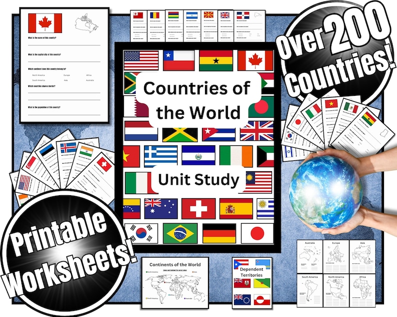 Countries of the World Unit Study/ Printable Geography Worksheets for ...