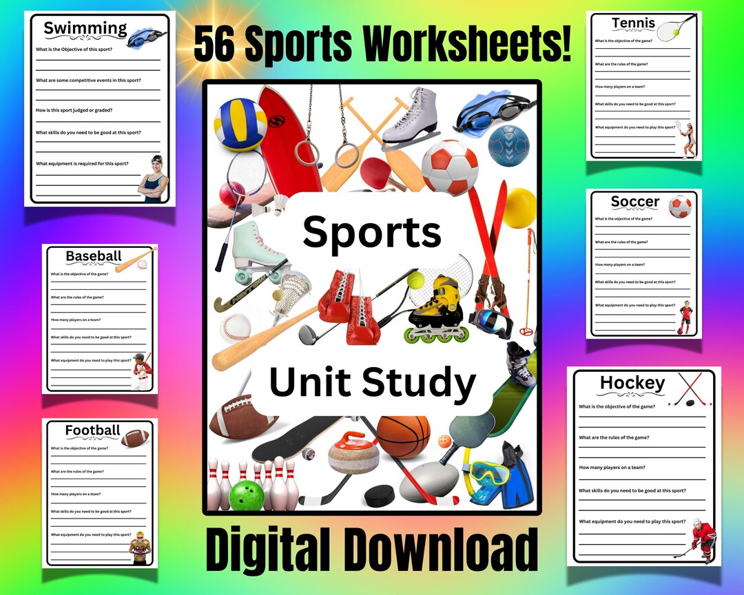 Sports Unit Study, Printable Worksheets for Grades 1-8 & Homeschool ...