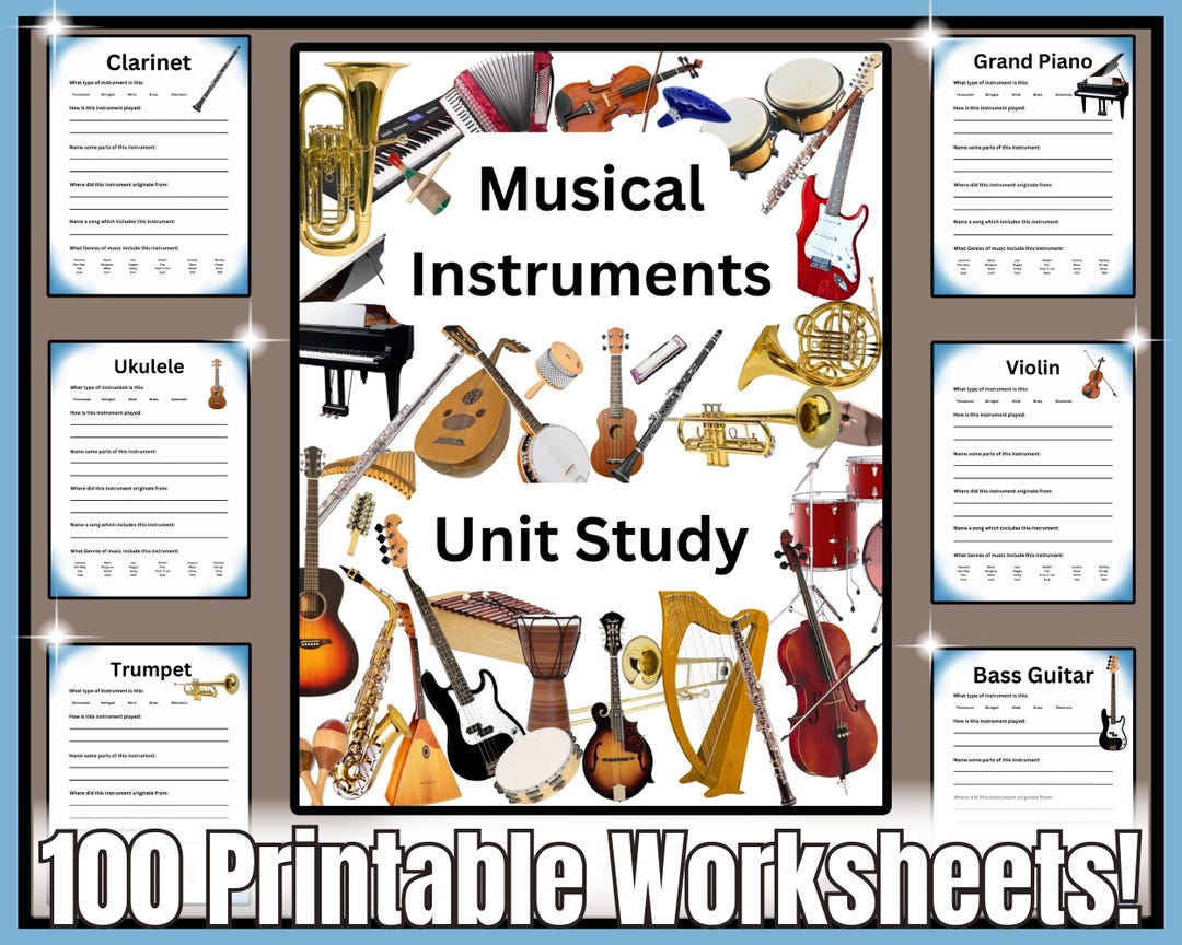 Musical Instruments Unit Study, Printable Worksheets for Homeschool ...
