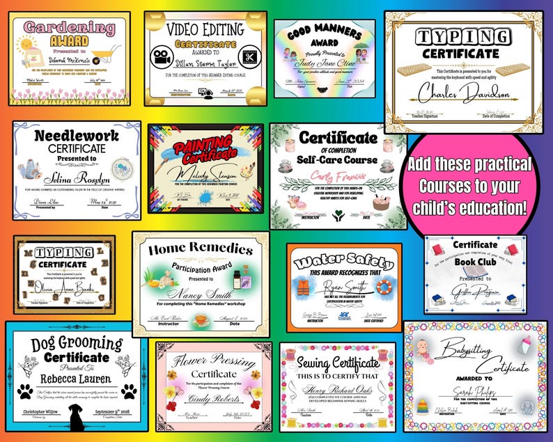 Printable Kids Certificates and Awards: 120+ Homeschool Templates ...