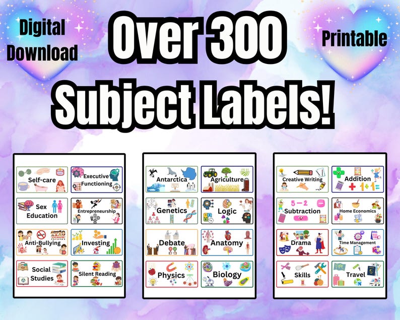 300 Subject Labels: Printable Labels for Homeschool. Instant Download ...