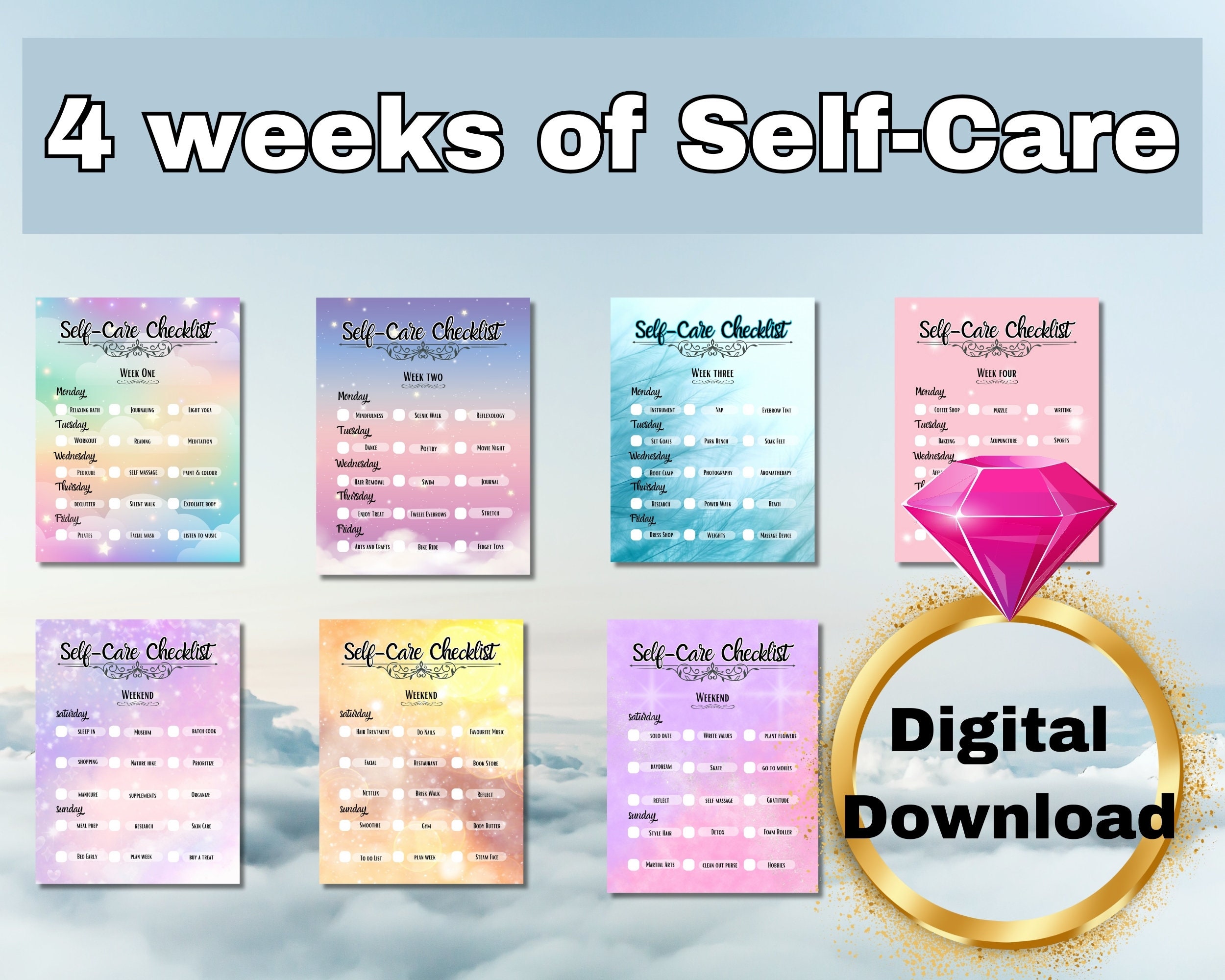 4 Week Daily Self-care Checklist Plan. Self-love Gift. A Self ...