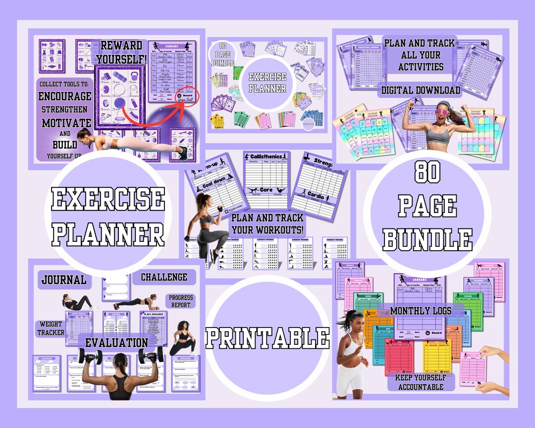 Exercise Planner/fitness Planner, Journal, Tracker, Log, Chart and ...