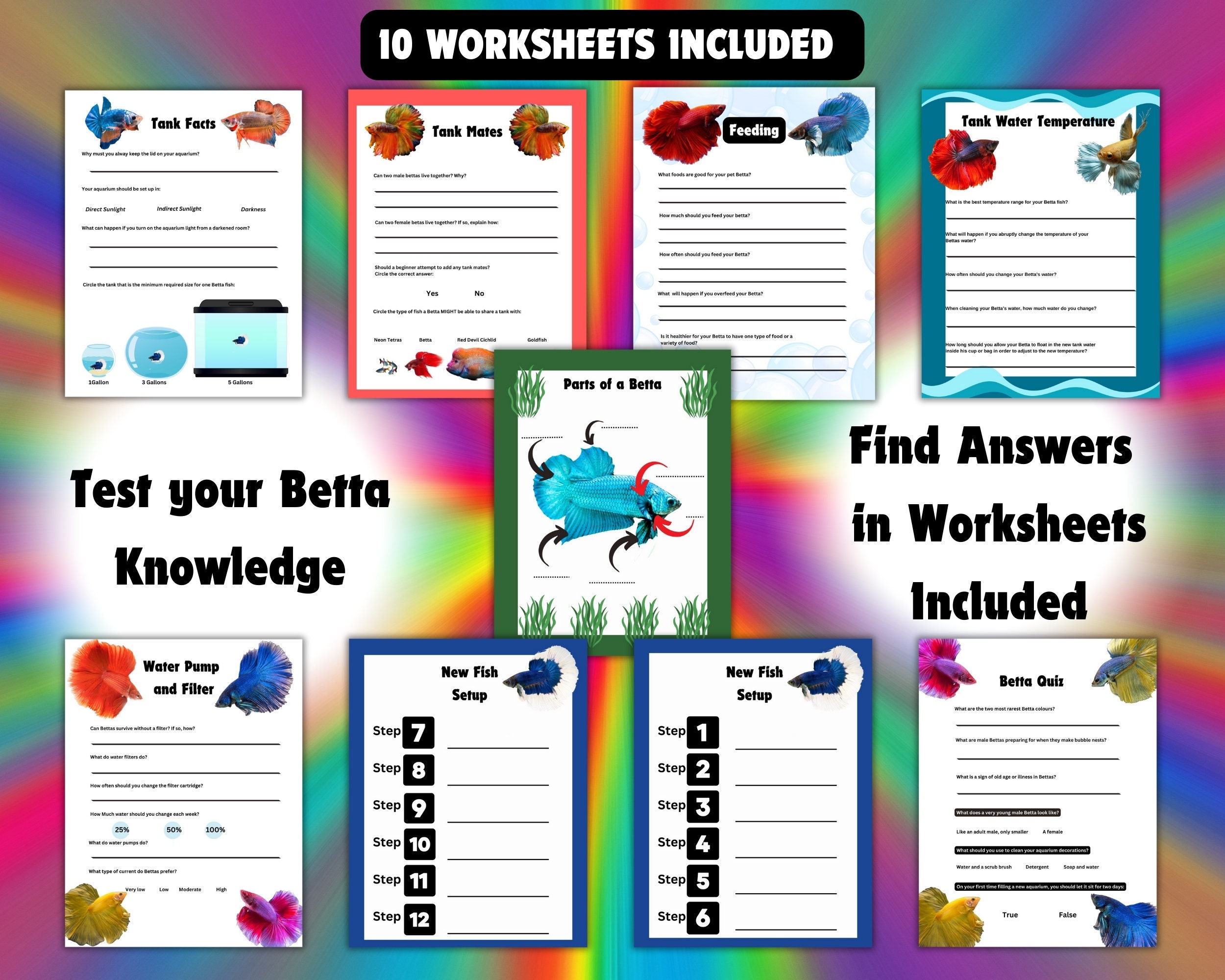Betta Fish Unit Study: Pet Care Worksheets, Grades 1-8 (printable ...
