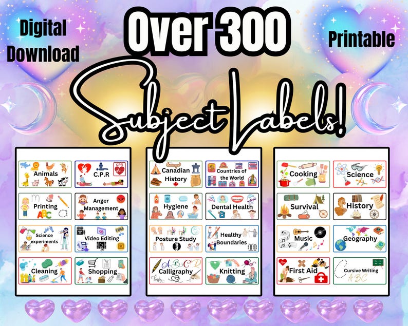 300 Subject Labels: Printable Labels for Homeschool. Instant Download ...