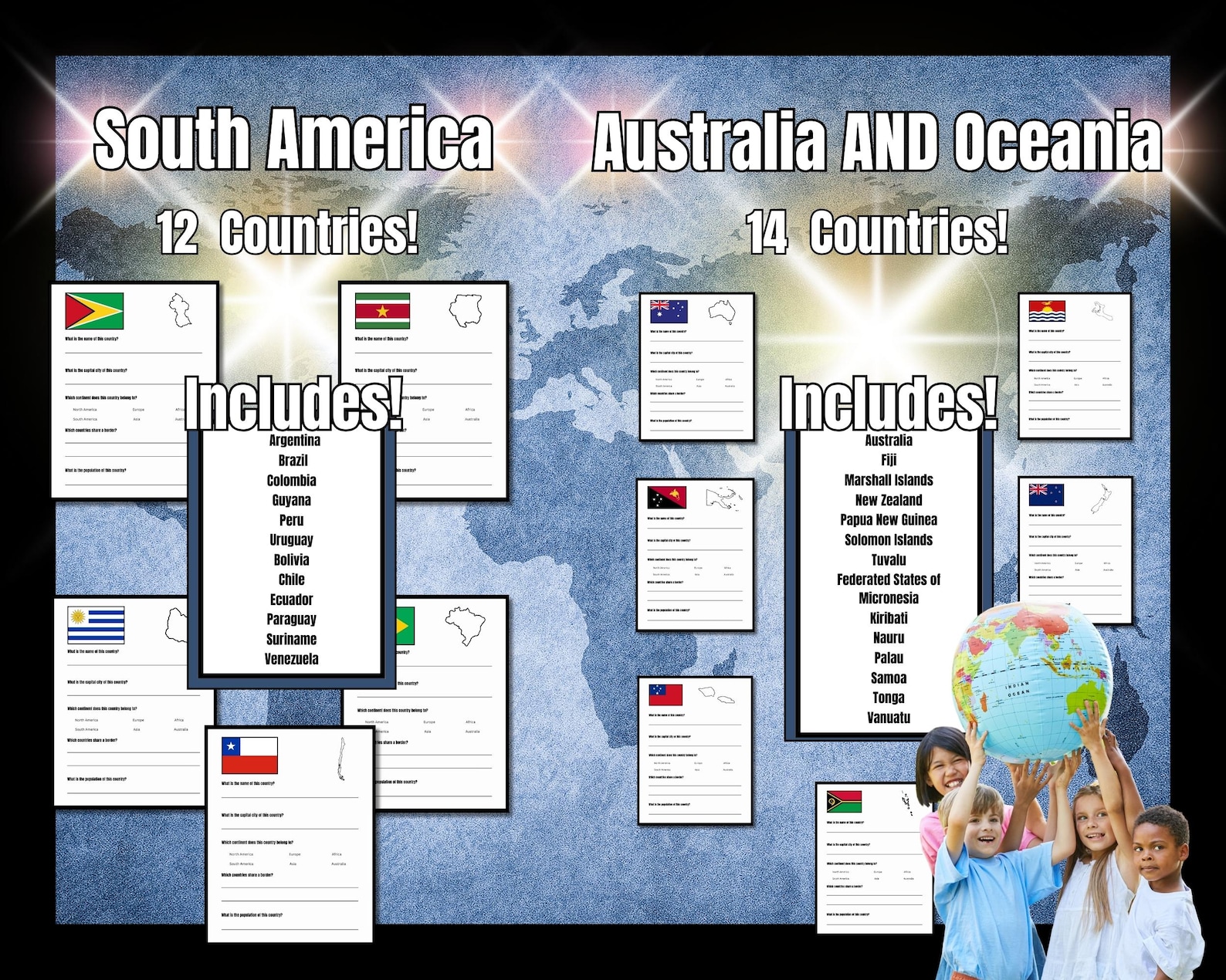 Countries of the World Unit Study/ Printable Geography Worksheets for ...