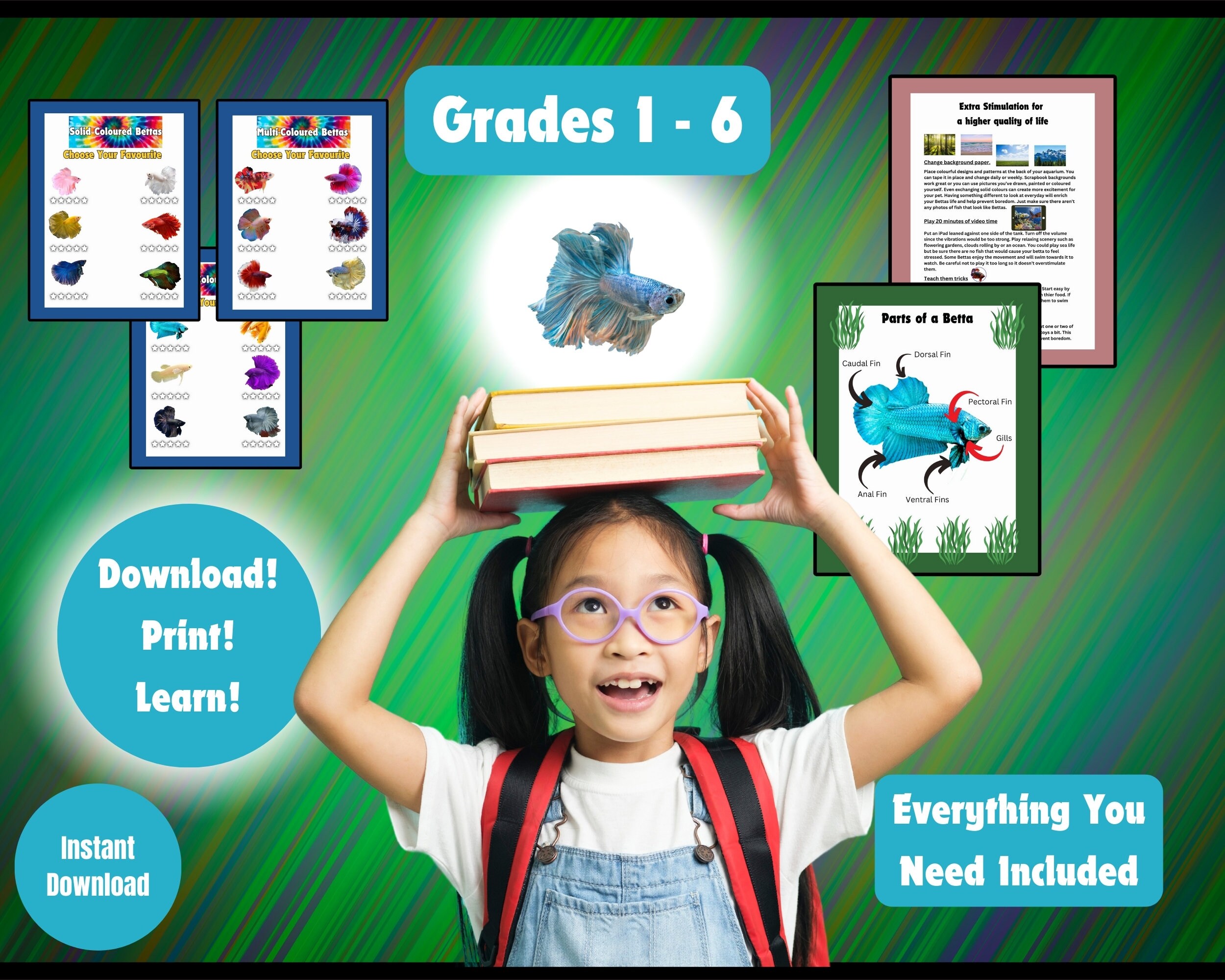 Betta Fish Unit Study: Pet Care Worksheets, Grades 1-8 (printable ...