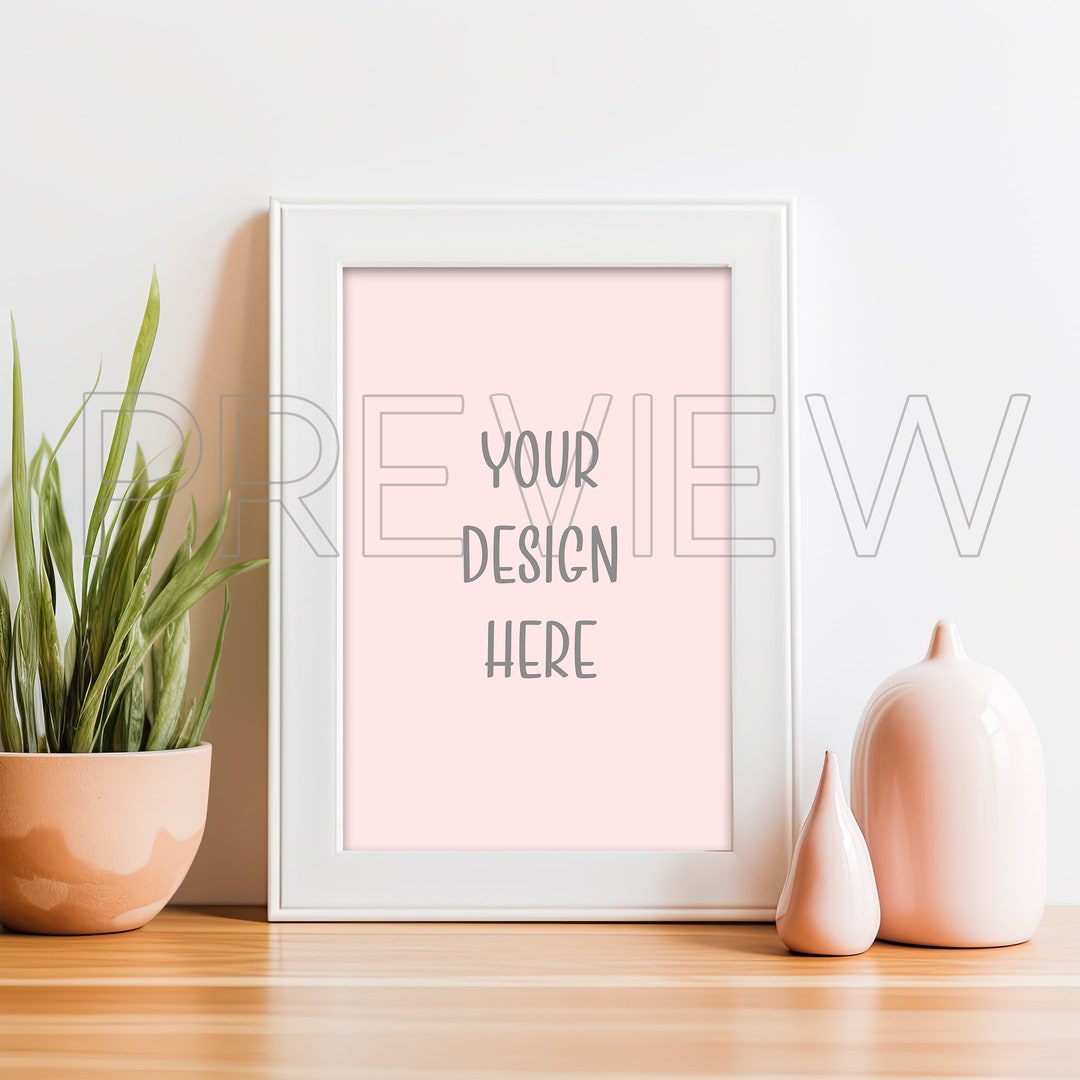 Cute Pink Concept Frame Mockup, Kawaii Digital Mockup, Cute Plant ...