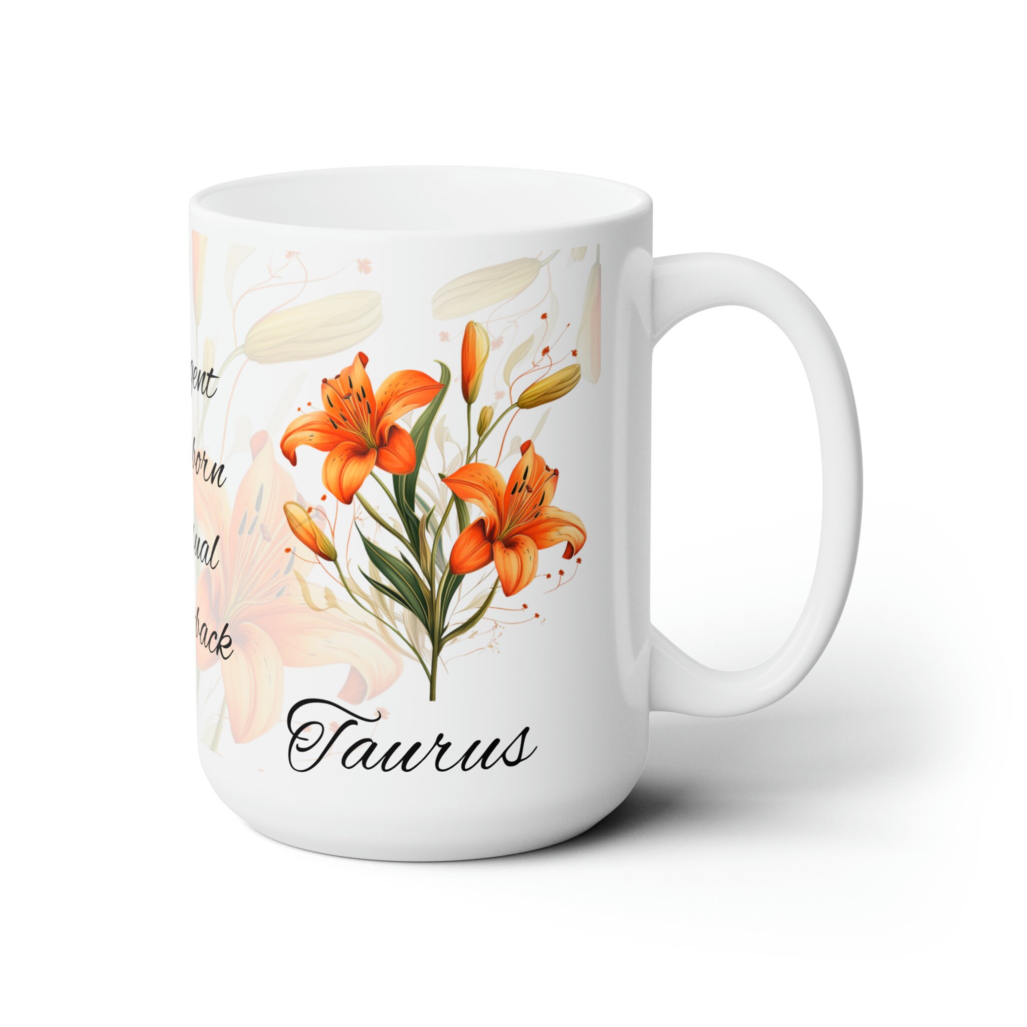 Taurus Zodiac Ceramic Mug, Personality Traits With Flower Design ...