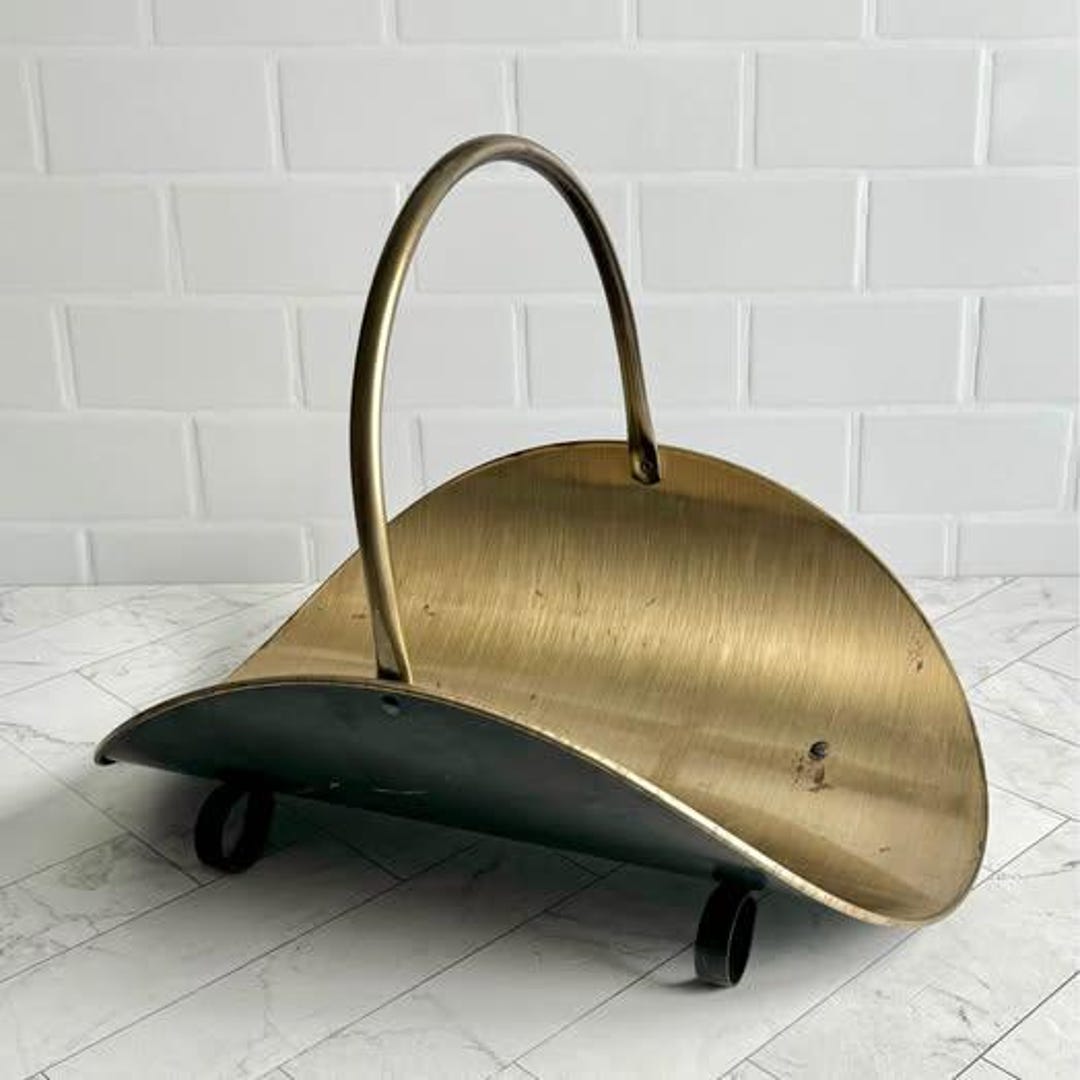 Mid Century Metal Fireplace Log Holder Black and Gold, Brass Hearth Log ...