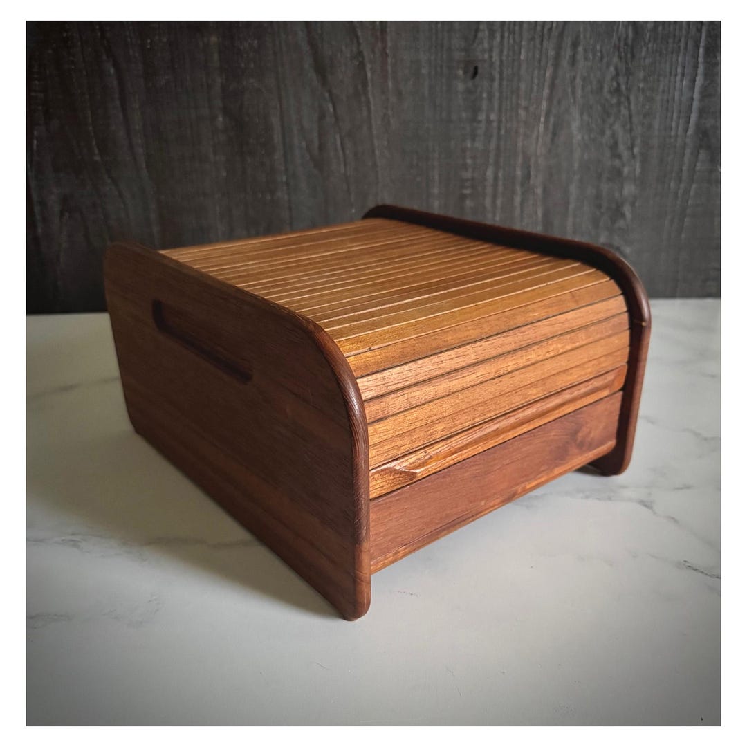 Vintage Teak Wood Roll Top Storage Box 12” X 9” X 6” MCM Vintage ...