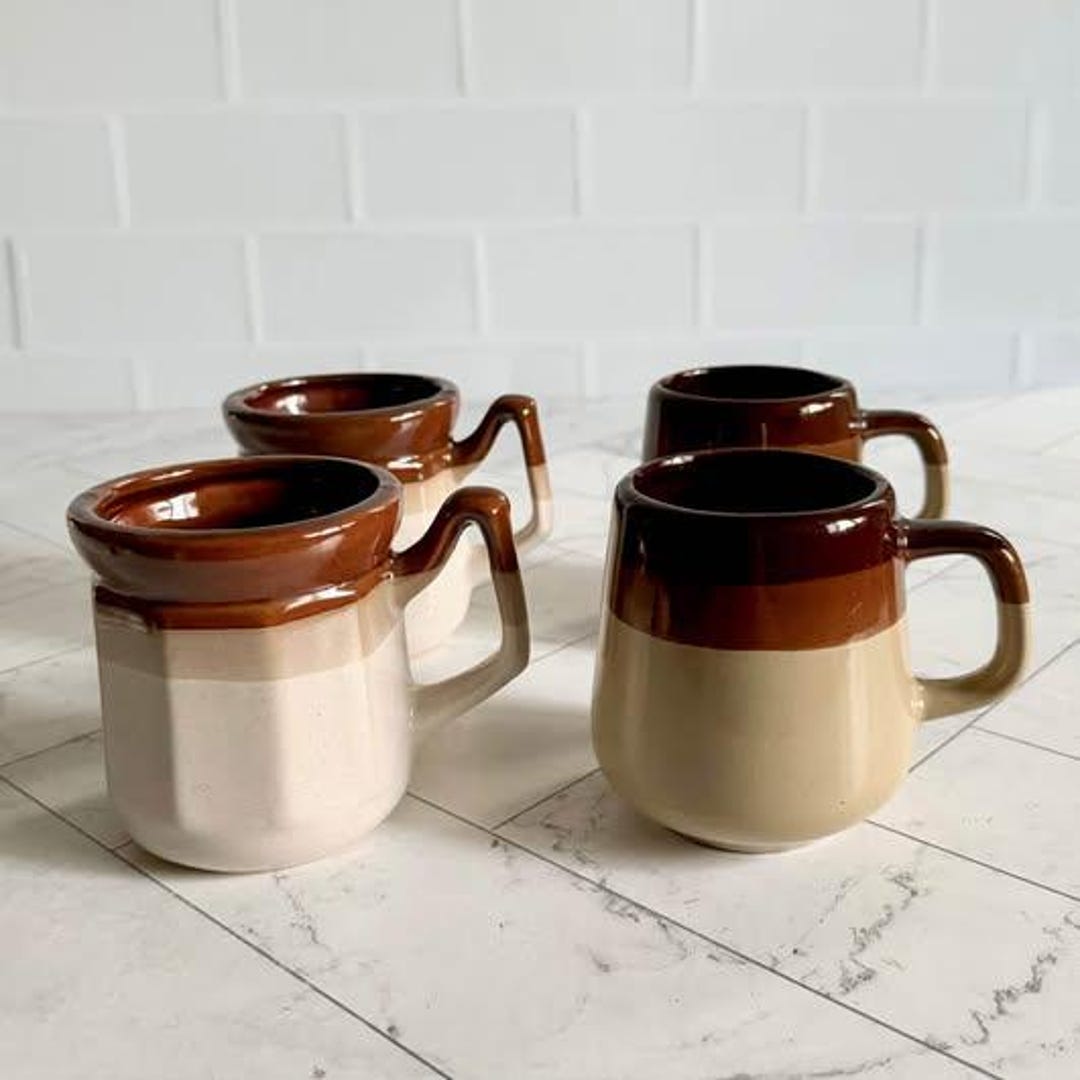 4 Vintage Diner Mugs Triple Dipped Brown Glazes - Mid Century Coffee ...