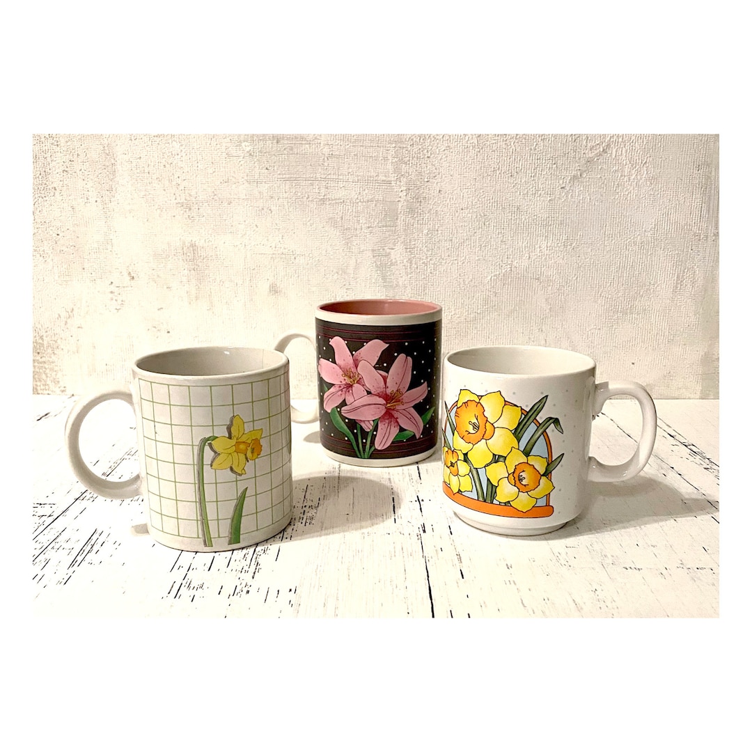 80s Cup Bundle 3 Flower Motif Coffee Cups - Etsy