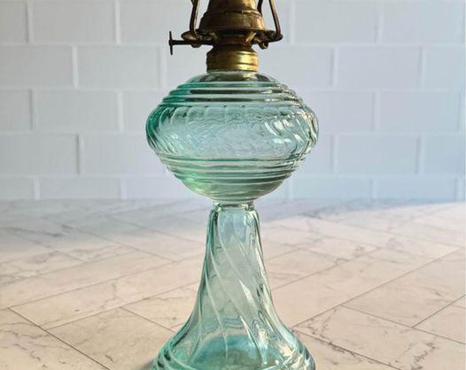Vintage Sea Blue Green Glass Oil Lamp Pedestal Base - 10.5” X 5” Across ...