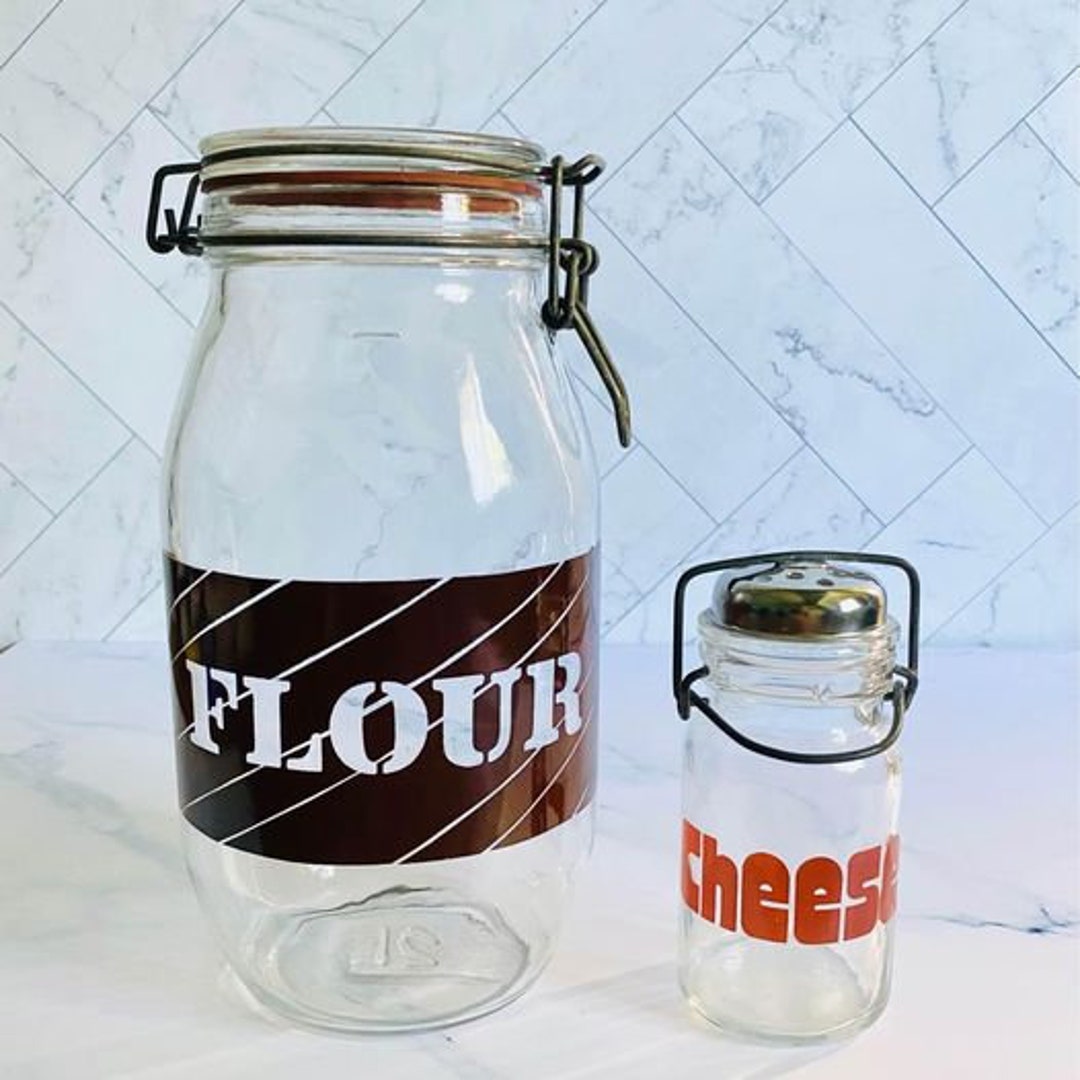 2 Vintage 70s Glass Kitchen Containers Flour Cheese - Etsy