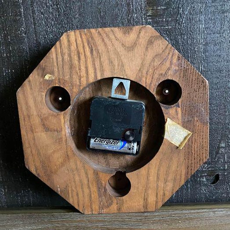 Small Vintage 1980s Octagonal Wood Wall Clock by New Haven AA Battery ...