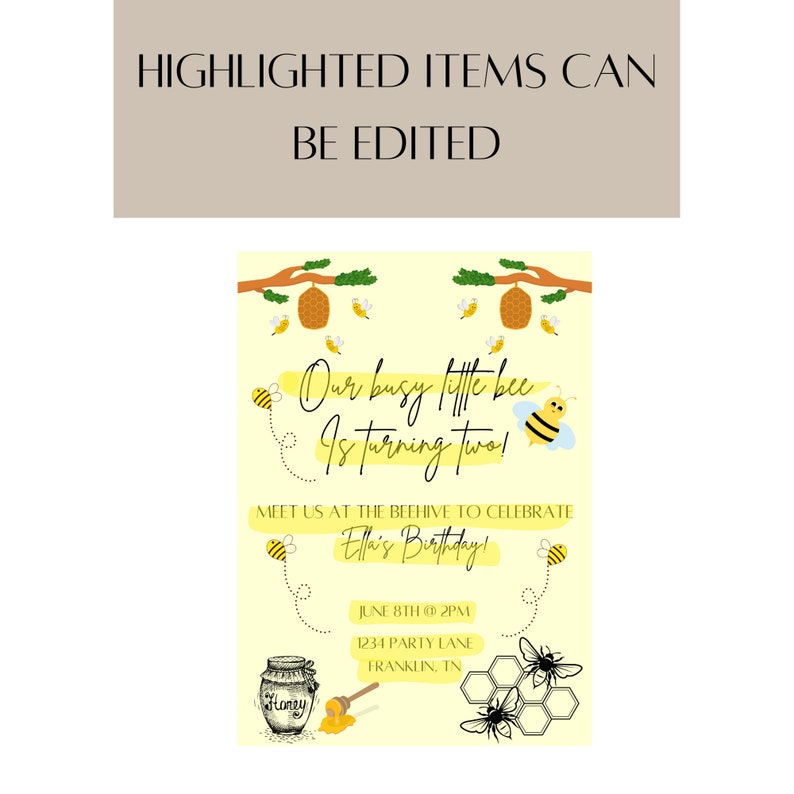 Editable Busy Little Bee Birthday Invitation Template, Digital Download ...