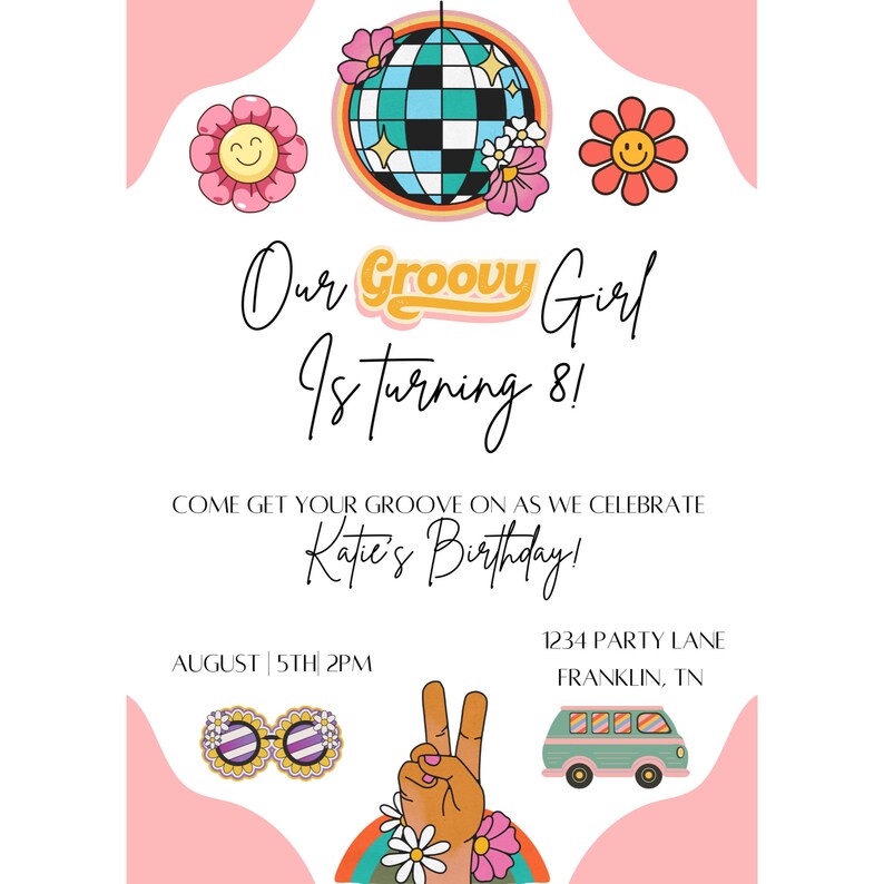 Editable Groovy Birthday Party Invitation Template, Digital Download ...
