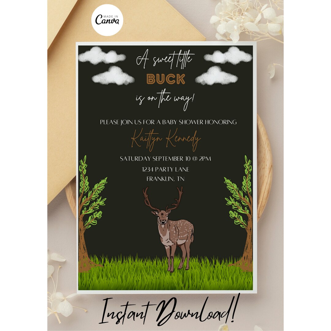 Editable Little Buck Baby Boy Baby Shower Invitation Template, Baby Boy ...
