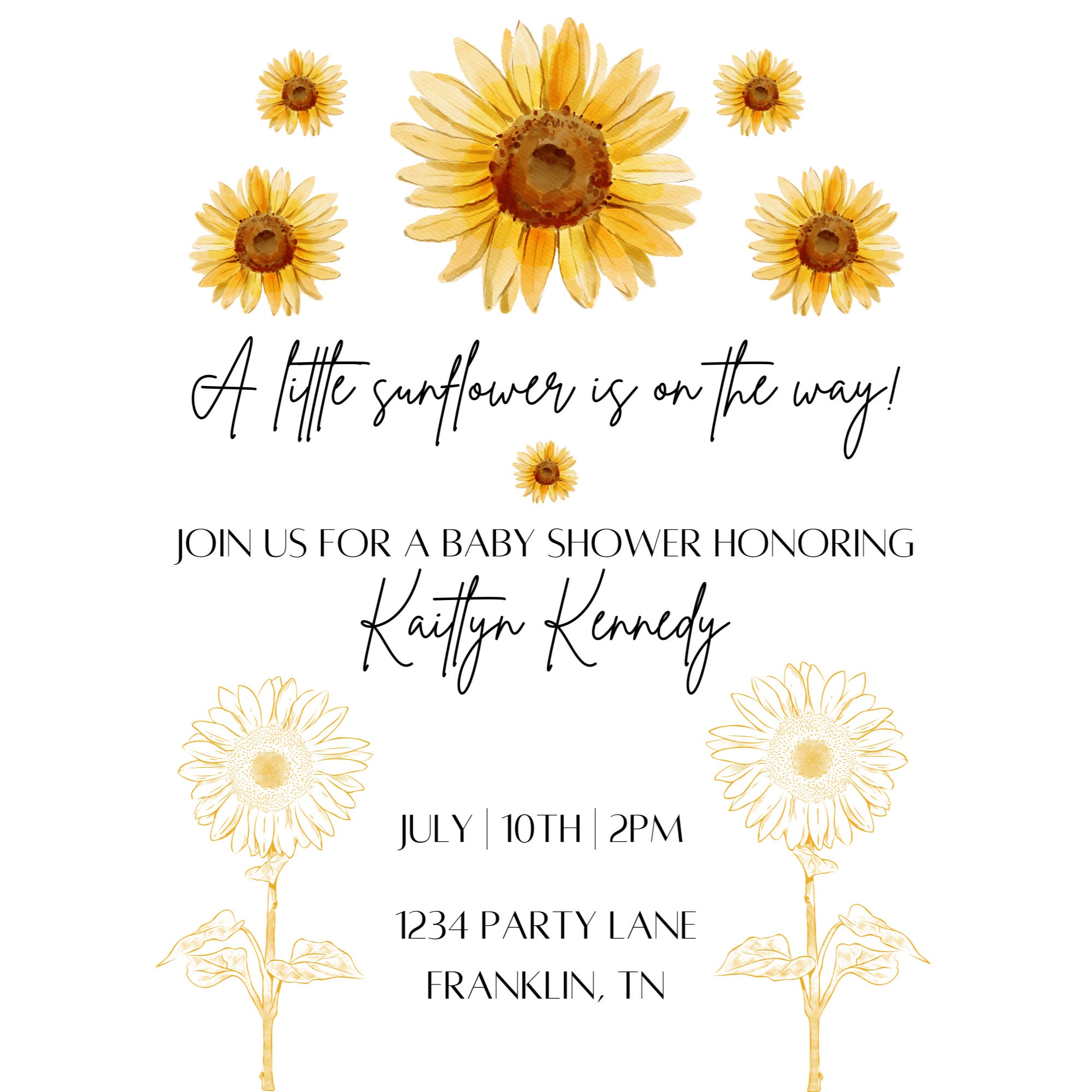 Editable Sunflower Baby Shower Invitation Template, Digital Download ...